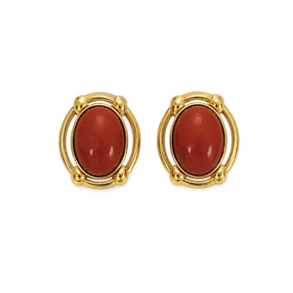 MONARCH Oval Resin Earrings - Gold/red