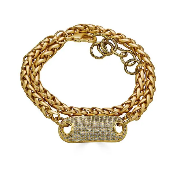 LONI PAUL JEWELRY Matte Double Wrap Bracelet With Pave Connector - Gold