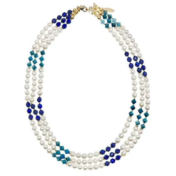 FARRA Gemstone And Freshwater Pearls Multi-strand Necklace - Blue/white