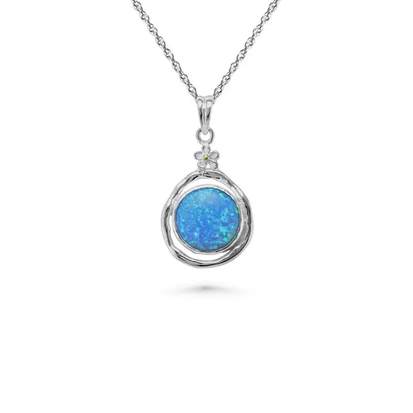 ISLA SILVER Sterling Silver Opal Pendant With Flower Detail - Blue/silver
