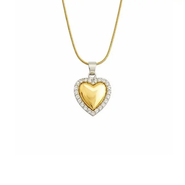 MAISON DE GALA Heart Crystal Halo Pendant Necklace - Gold