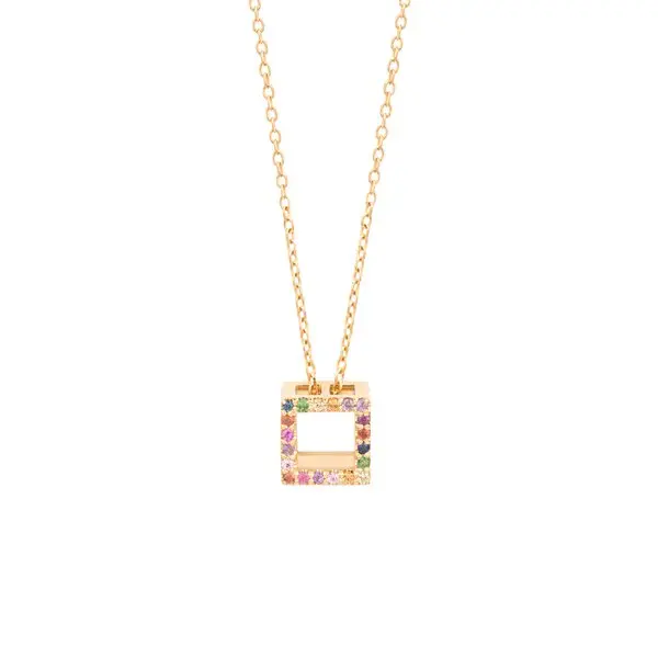 SHEIDA FARROKHI Cube Pendant Necklace With Multicolor Sapphires - Gold