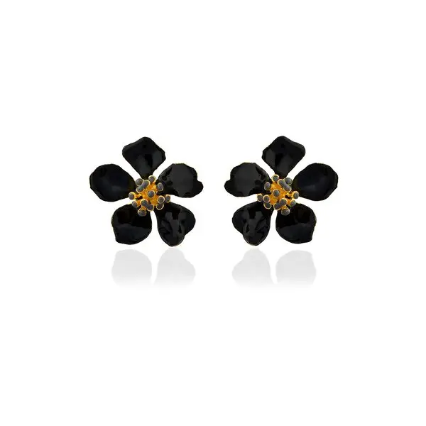 MILOU JEWELRY Cherry Blossom Flower Stud Earrings - Black