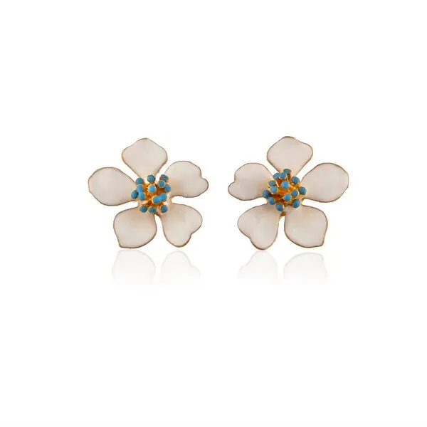 MILOU JEWELRY Cherry Blossom Flower Stud Earrings - White