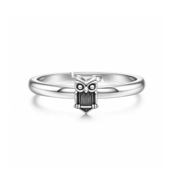 UNALOE Sterling Owl Motif Adjustable Ring - Silver