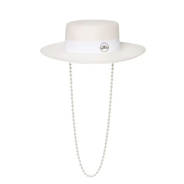 GIODORO Detachable Pearls Canotier Hat - White