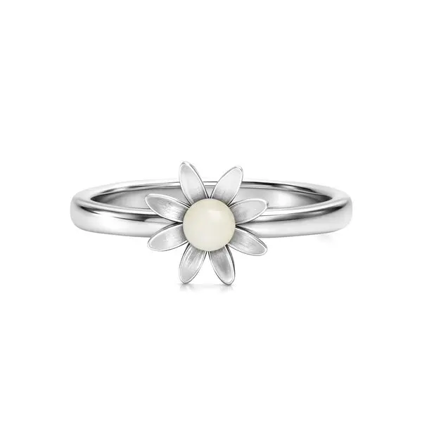 UNALOE Adjustable Sterling Daisy Ring With Pearl - Silver