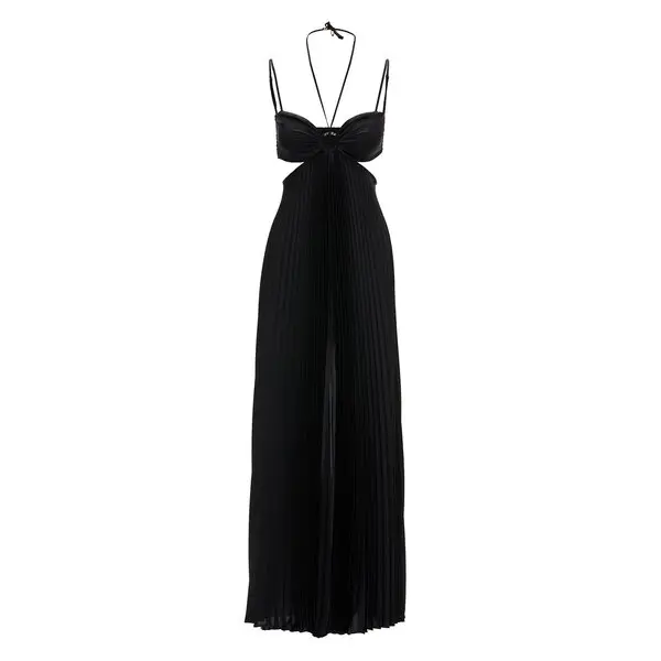 NISSA Pleated Open-back Maxi Dress