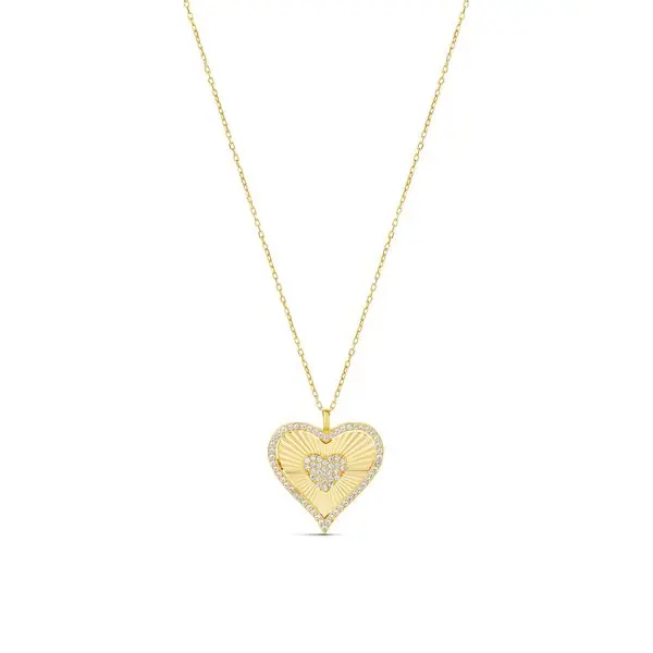SHYMI Fluted Pave Heart Pendant - Gold