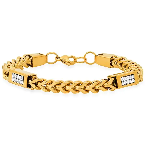 STEELTIME Stainless Steel Cz Link Wheat Chain Bracelet - Gold