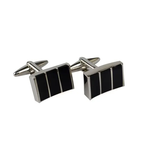 DAVID WEJ Black / Silver Stripped Rectangle Cufflinks Silver & Black - Black/silver