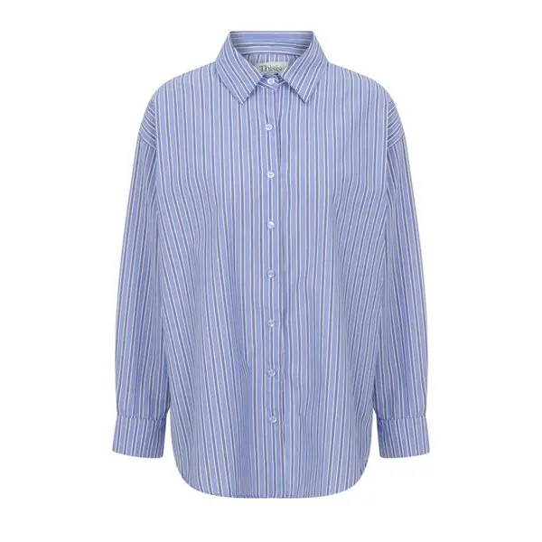 THISISU COLLECTION Striped Oversized Shirt With Open Back