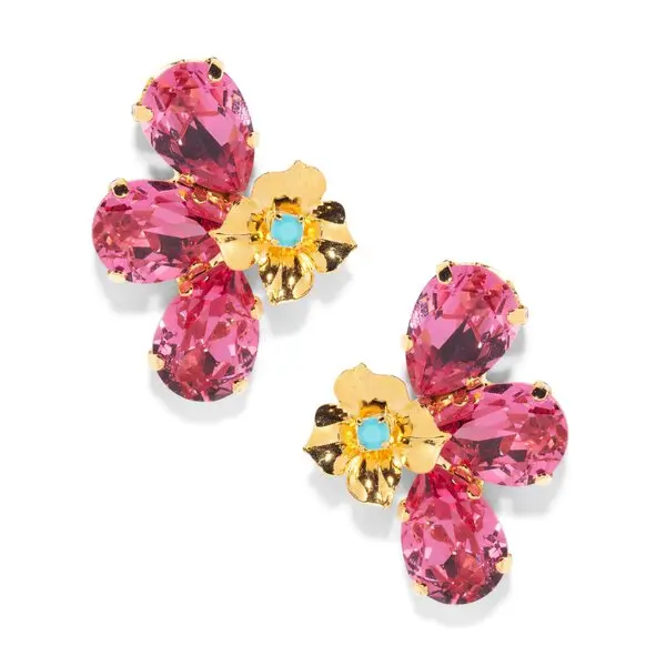 THE PINK REEF Marigold Crystal Stud Earrings - Pink