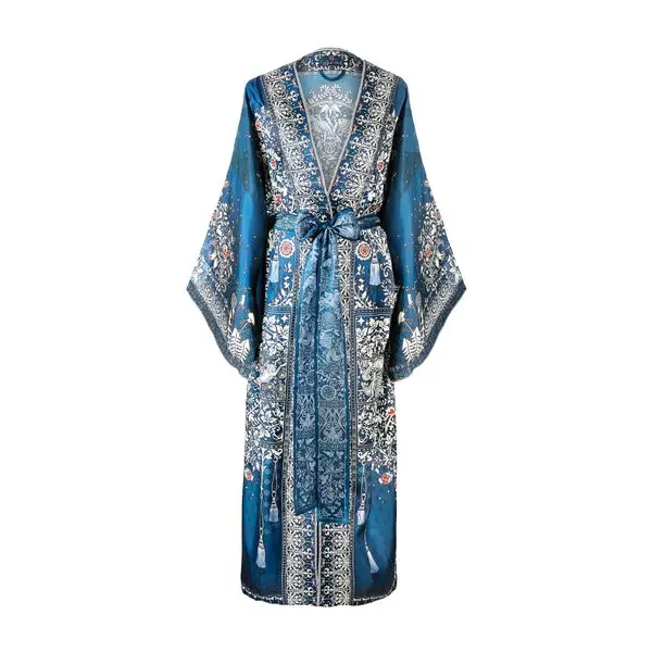 SILK&SOUL Tree Of Life Silk Robe - Blue