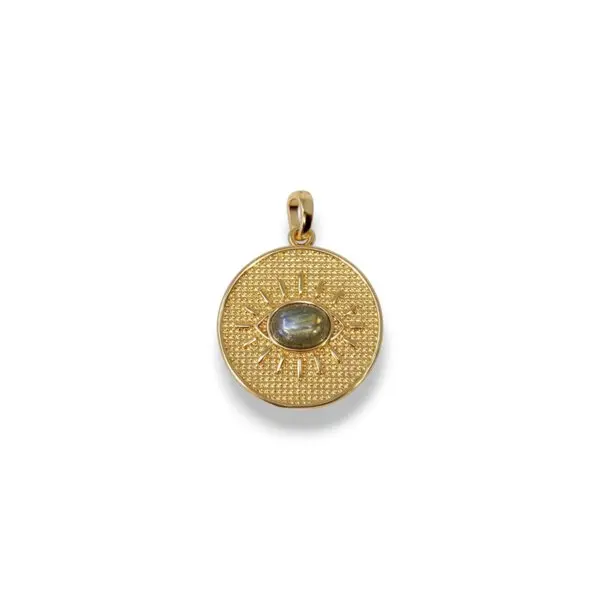 ALEXIE OF ATHENS Protection Labradorite Evil Eye Medallion - Gold