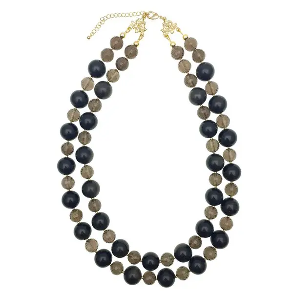 FARRA Tiger Eye Stone Double Strand Necklace - Black