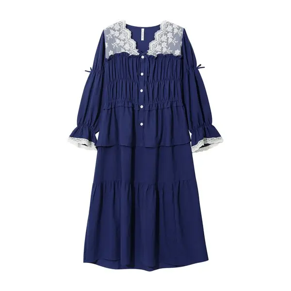 LUNALUZ Angelo Sand-washed V-neck Nightdress - Blue