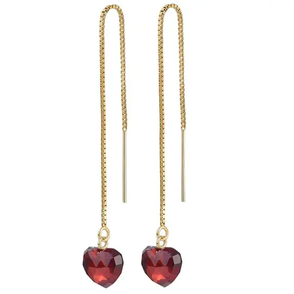 KATY FAYE Louise Garnet Heart Threader Earrings - Gold/red