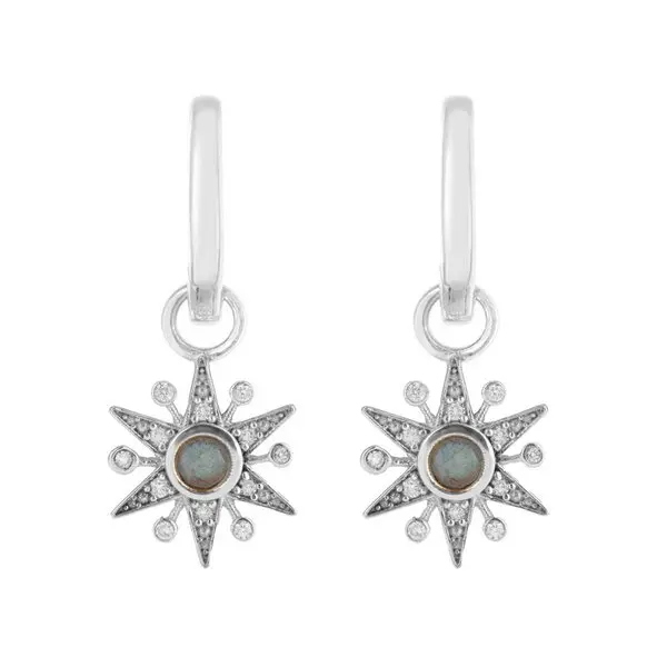 ZOHREH Limited Edition Diamond And Labradorite Star Hoop Earrings - Silver