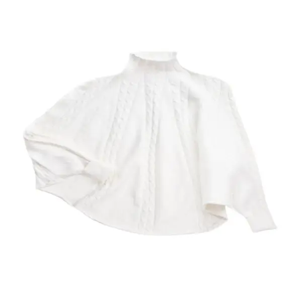 Saachi Turtleneck Cable Knit Poncho - White
