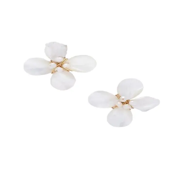 Saachi Pearled Flower Earrings - White
