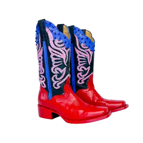 ACID CAT Vintage Cowboy Boots - Black/red