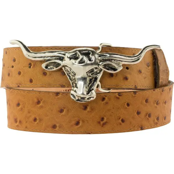 PEACHY BELTS LTD Leather Belt With Steer's Head Buckle - Brown