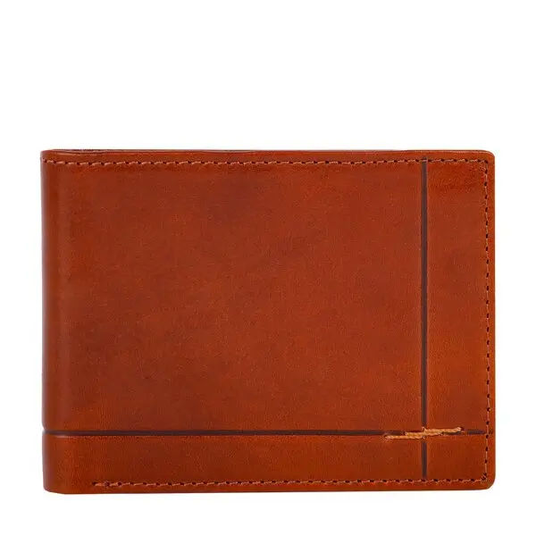 TIME RESISTANCE Cognac Leather Bifold Wallet The Getaway - Brown