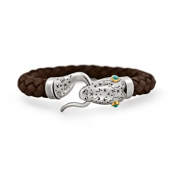 SNAKE BONES Snake Leather Bracelet With Turquoise And 18kt Gold - Brown/silver