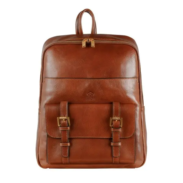 TIME RESISTANCE Full-grain Leather Backpack Travel Bag - Brown