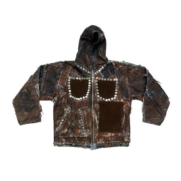 ZASTASTUDIO Shred Couture Studded Denim Hoodie Jacket