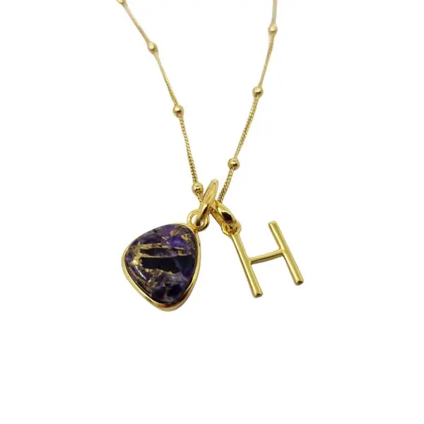 HARFI Gold Vermeil Amethyst Initial Charm Necklace - Gold/yellow