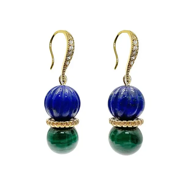 FARRA Lapis And Malachite Dangle Earrings - Blue