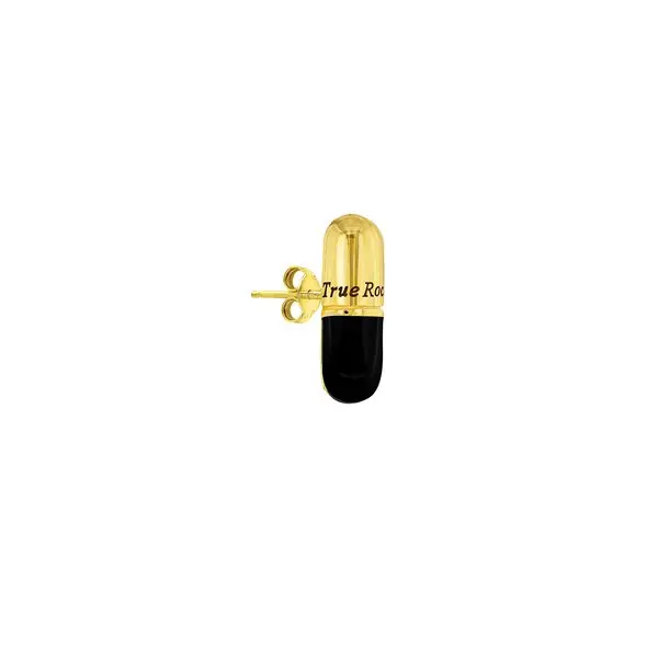 TRUE ROCKS Black Enamel And Gold Plated Pill Stud Earring - Black/gold