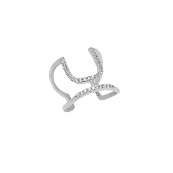 SPERO LONDON Sterling Open Cuff Pave Ring - Silver