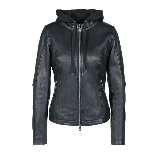 FREAKY NATION Fitted Leather Jacket With Detachable Hood
