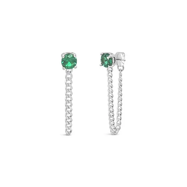 LUTIRO Curb Chain Earrings With Cubic Zirconia And Emerald
