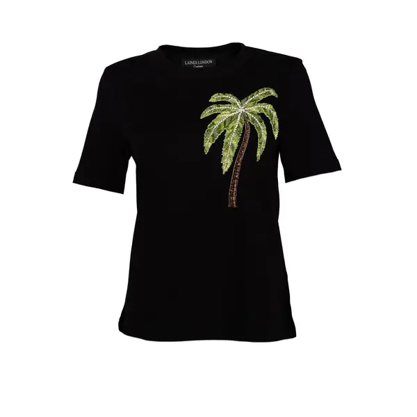 LAINES LONDON Palm Tree Embellished T-shirt