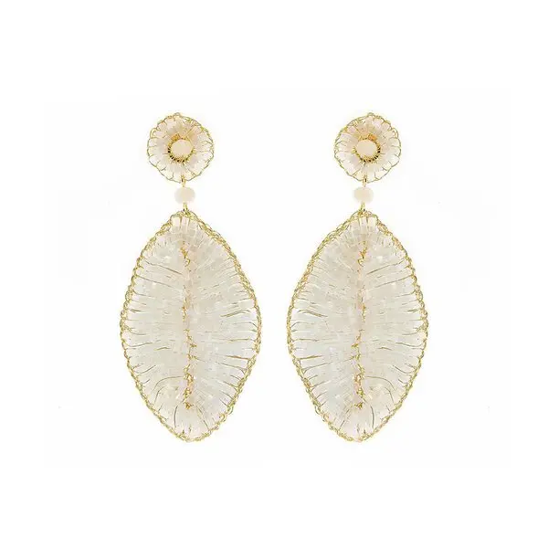 LAVISH BY TRICIA MILANEZE Gold Plated Leaf Dangle Earrings - White