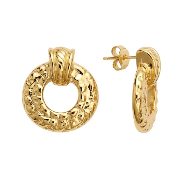 LINYA JEWELLERY Vintage Style Hammered Hoop Earrings - Gold