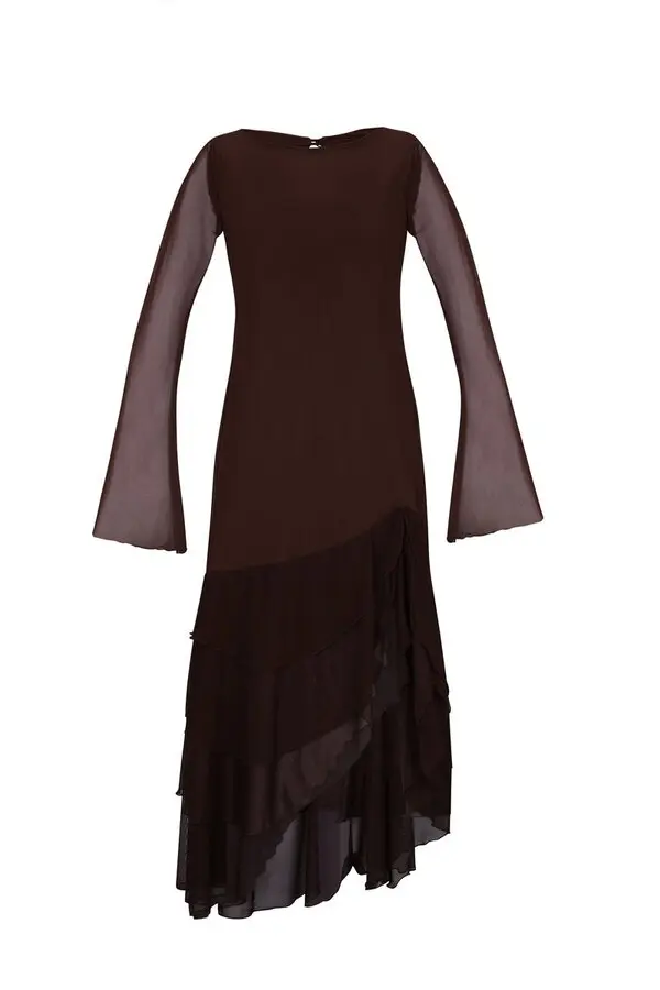 NELBLU Mesh Maxi Dress With Ruffle Detail
