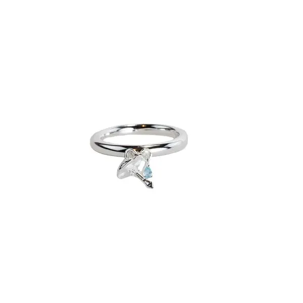 NASI SILVER Wobbling Shroom Dangle Ring - Blue/silver