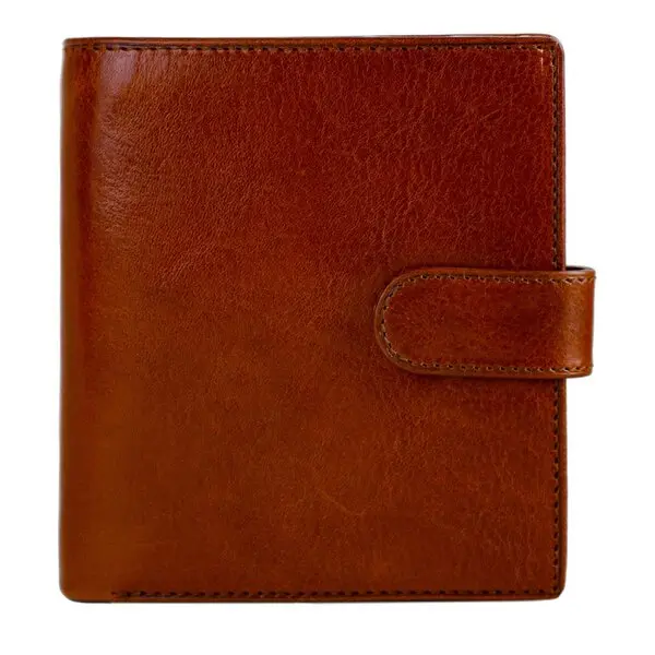 TIME RESISTANCE Leather Bifold Wallet With A Snap Closure Ironweed Cognac - Brown