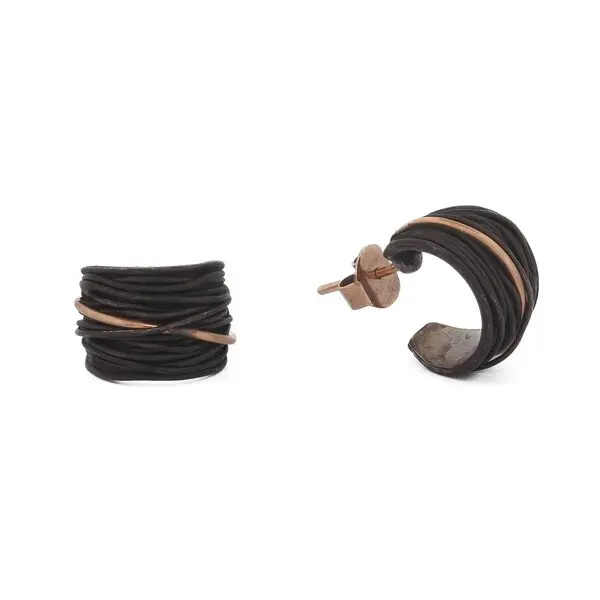 EBRU JEWELRY Sterling Silver And Leather Hoop Earring With Gold Accent - Gold/black/silver