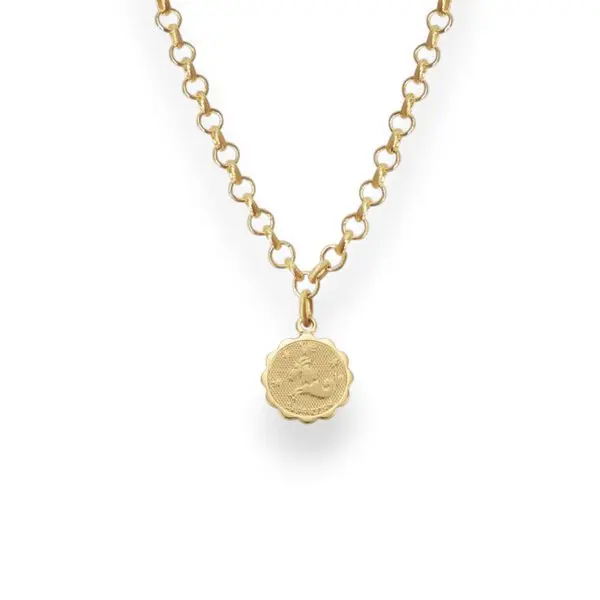 ALEXIE OF ATHENS Capricorn Zodiac Mini Medallion Chain Necklace - Gold