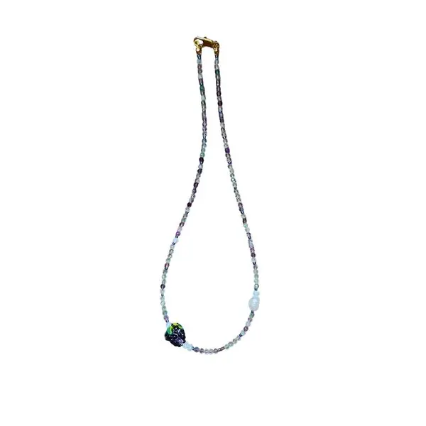 DESERT LOBBY Blackberry Jam Beaded Necklace With Murano Fruit Figure, Gemstone, And Pearl - Purple