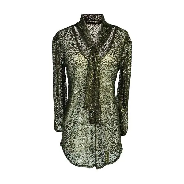 JENNAFER GRACE Sequin Tie-front Blouse