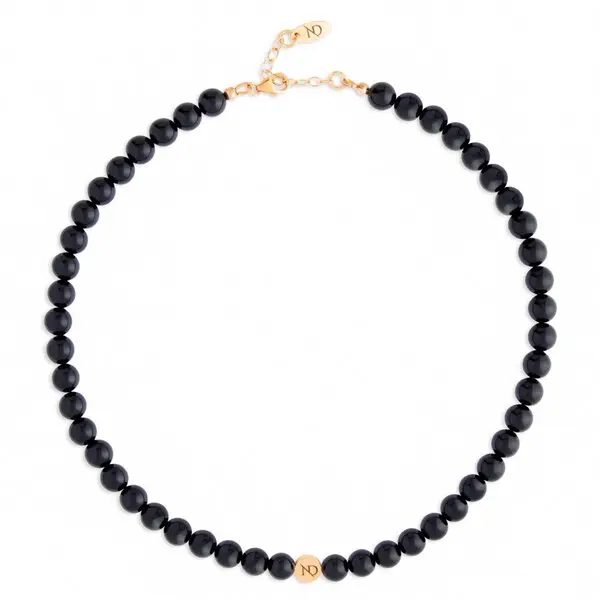 N'DAMUS LONDON Onyx Gemstone Necklace With Gold Chain - Black