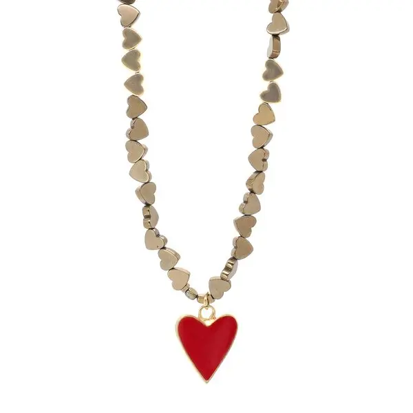 EBRU JEWELRY Gold Hematite Heart Pendant Necklace - Gold/red
