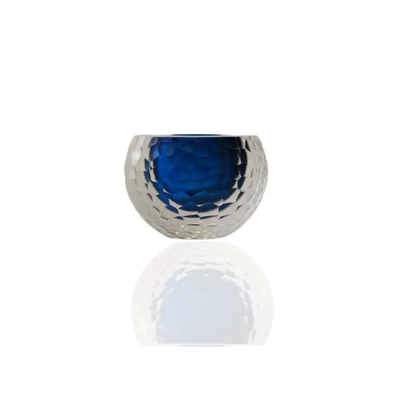 MARLETH Murano Colored Glass Sphere Vase With Honeycomb Detail – Deep Cobalt Core - Blue